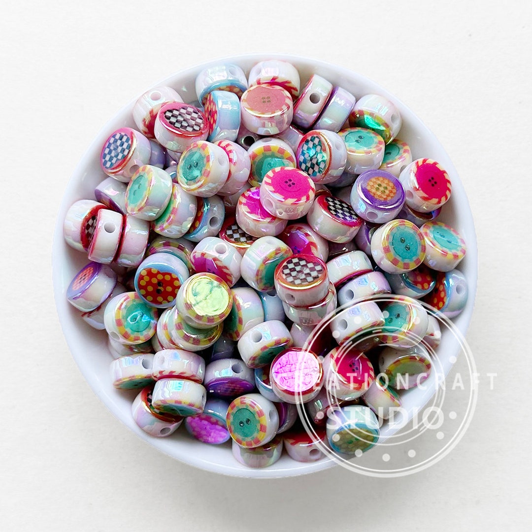 Mini Flat Round Beads, 12mm Print Acrylic Beads Mix, Assorted Beads ...
