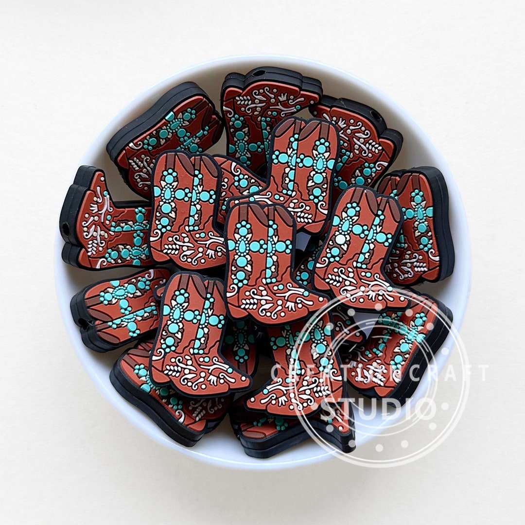Western Silicone Beads, Cowboy Boot Focal Beads, Gemstone Cross Boot ...