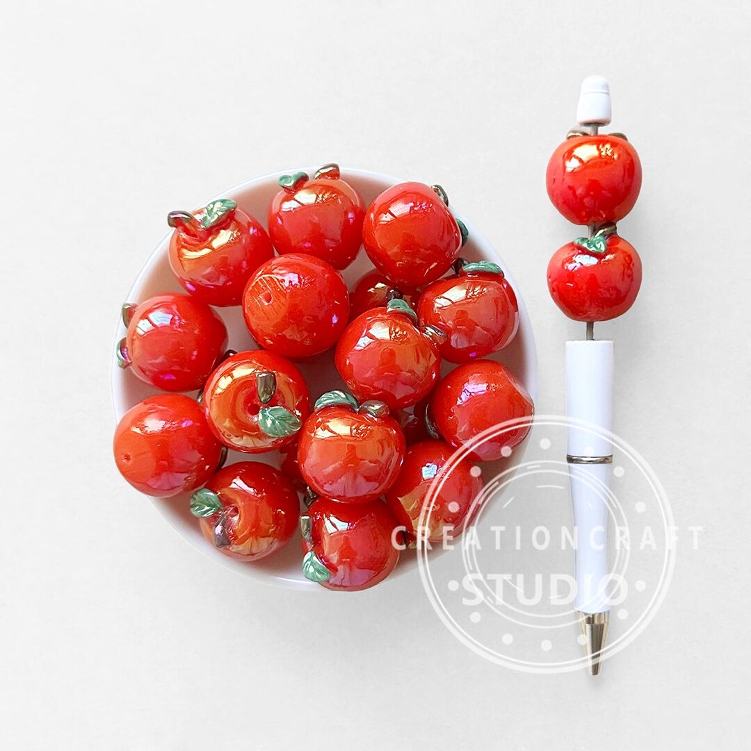 Chunky 3D Red Apple Acrylic Beads,teacher Jewelry Making,uv Apple Bead ...