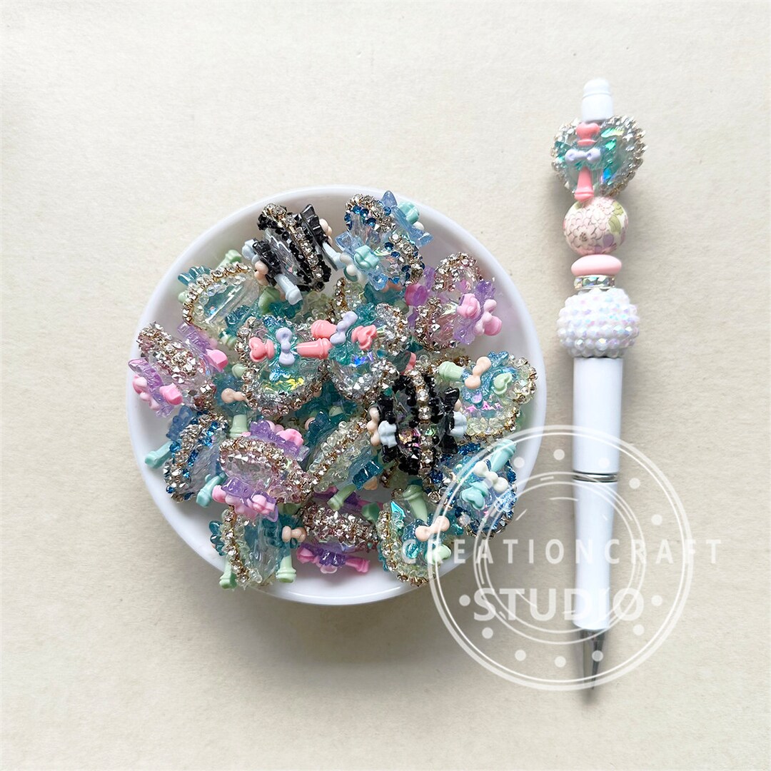 Love Heart Focal Beads, Fancy Rhinestone Resin Beads, Pen Charm Beads ...