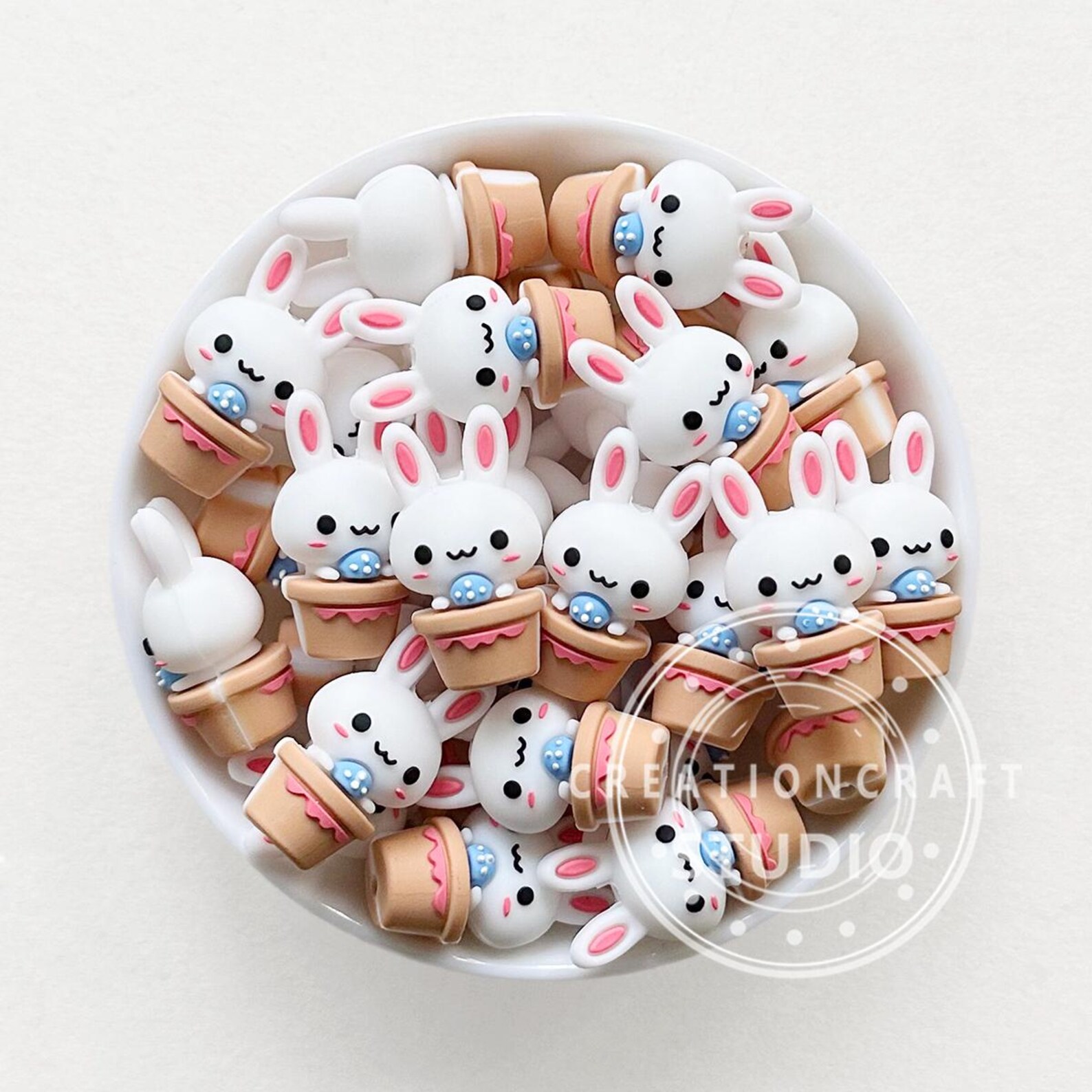 3D Cute Rabbit Potted Focal Beads,easter Bunny Beads,keychain Beads ...