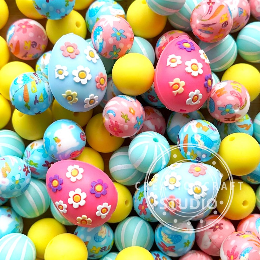 3D Egg Beads Mix,loose Beads,easter Silicone Beads Assorted,15mm ...