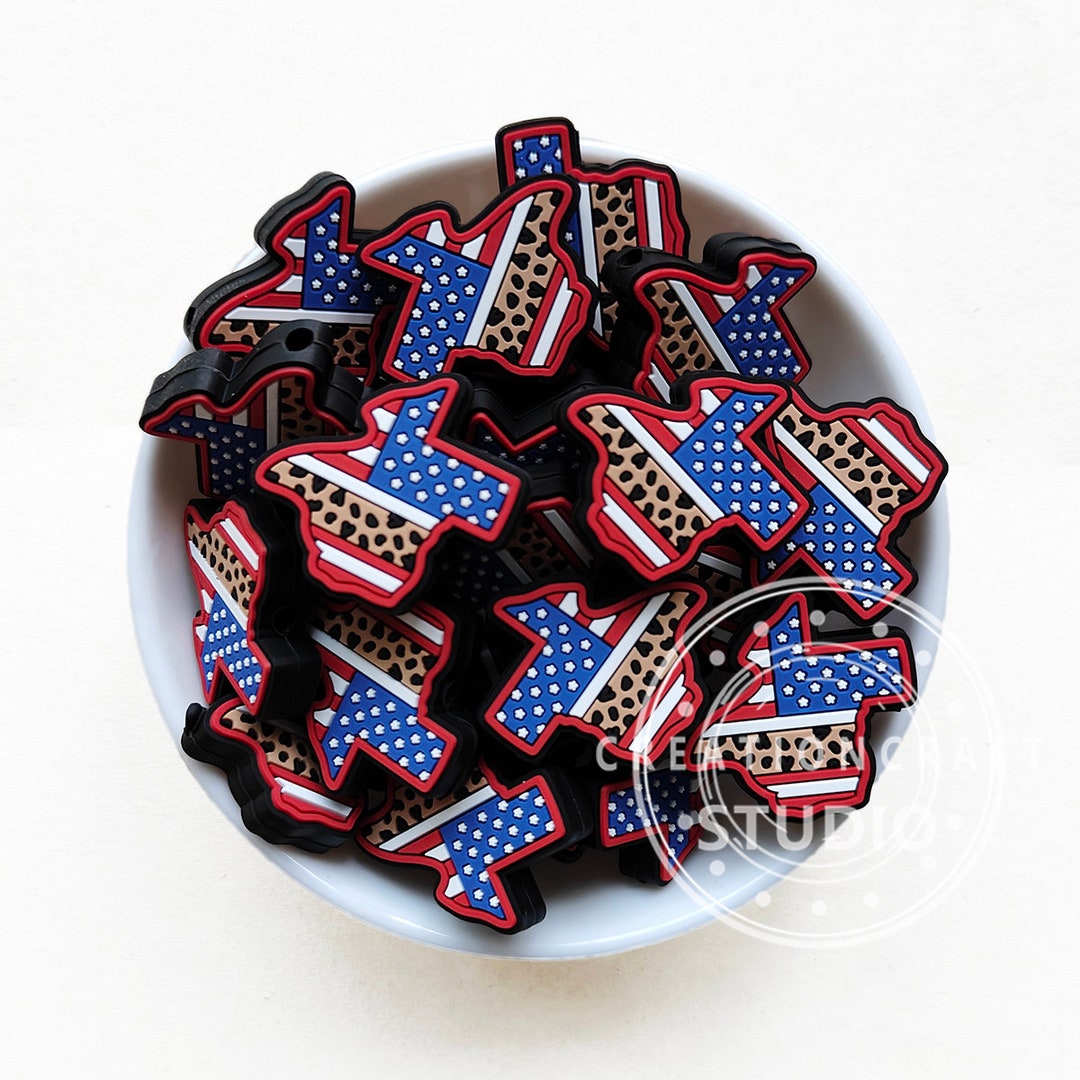 State of Texas American Map Focal Beads,patriotic Silicone Beads ...