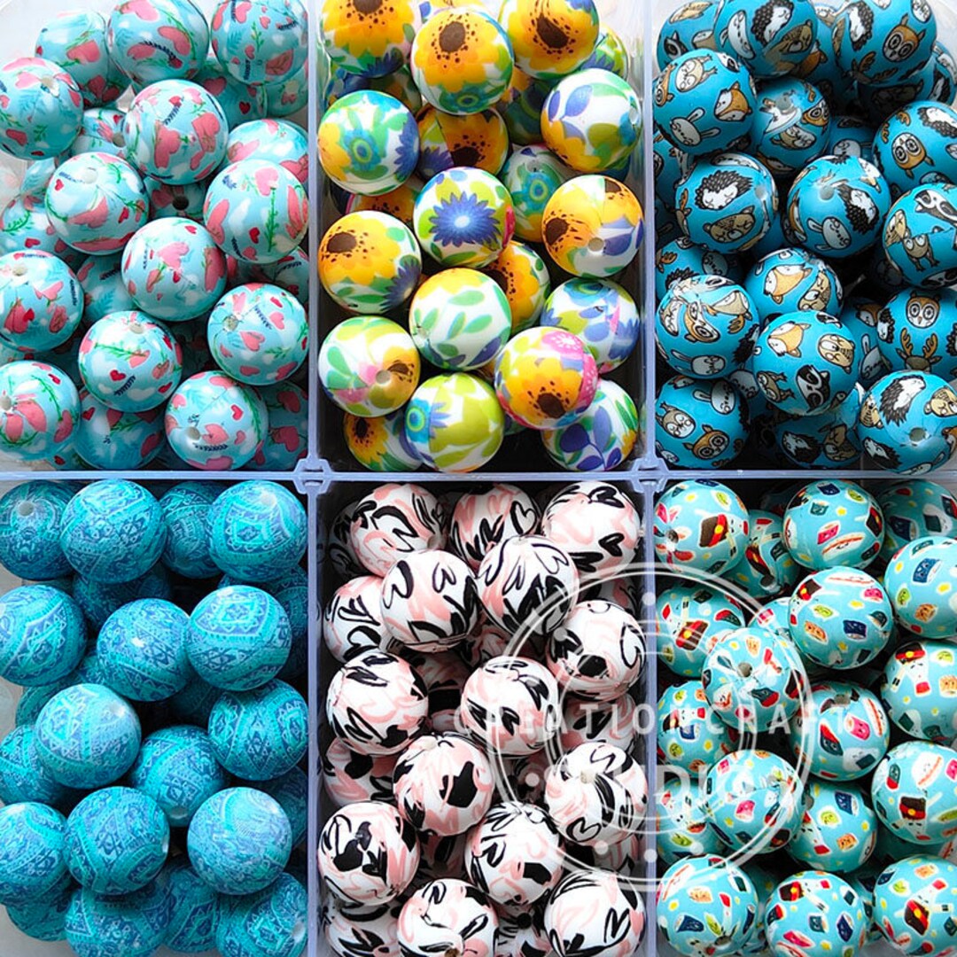 Silicone Round Ball, 15mm Round Print Silicone Beads, 10-100pcs ...