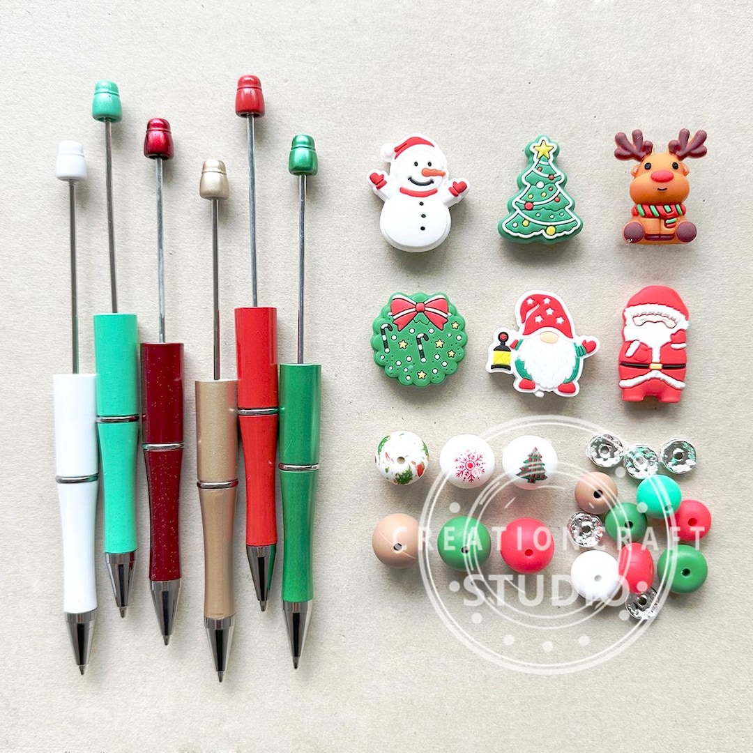 6 Sets Beadable Pen DIY,DIY Christmas Beaded Pen Kit,silicone Beads ...