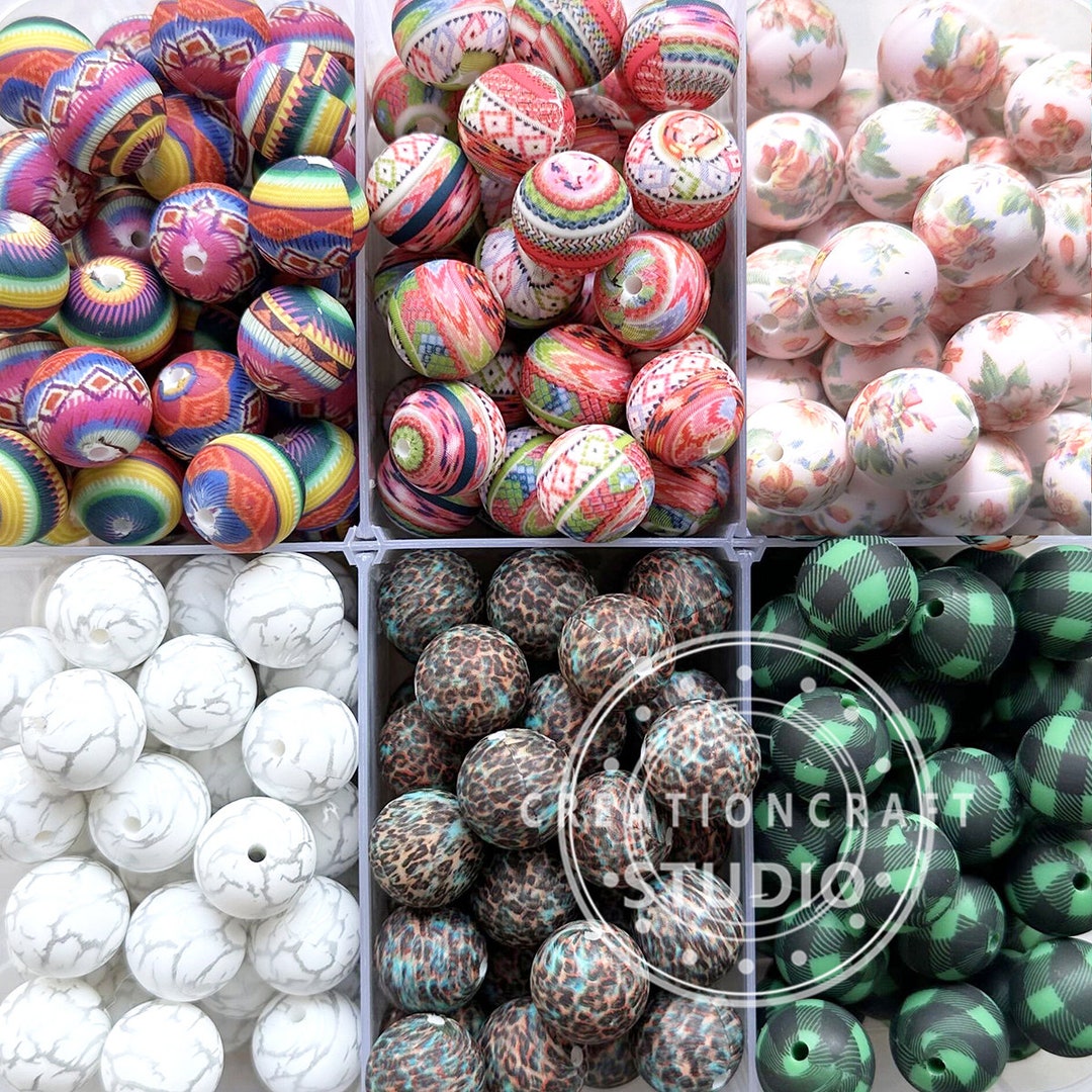 Print Beads, 15mm Round Silicone Beads, Charms Beads, Silicone Print ...