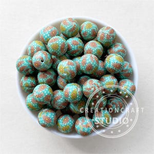 Daisy Beads, Flower Print Beads, Western Aztec Round Beads, 15mm ...
