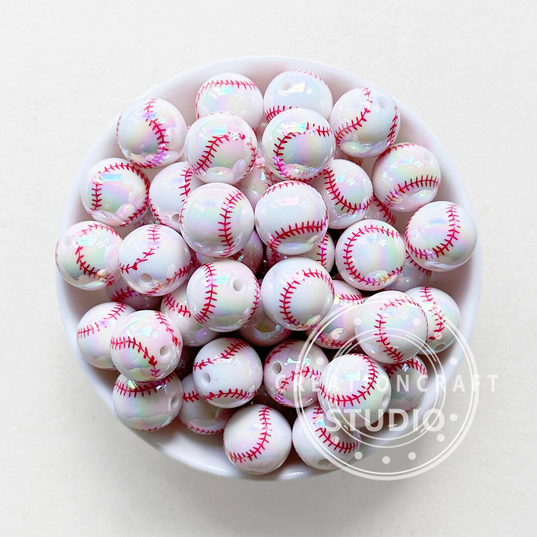Baseball Beads, 16mm Print Acrylic Beads, Gumball Beads, Sport Loose ...