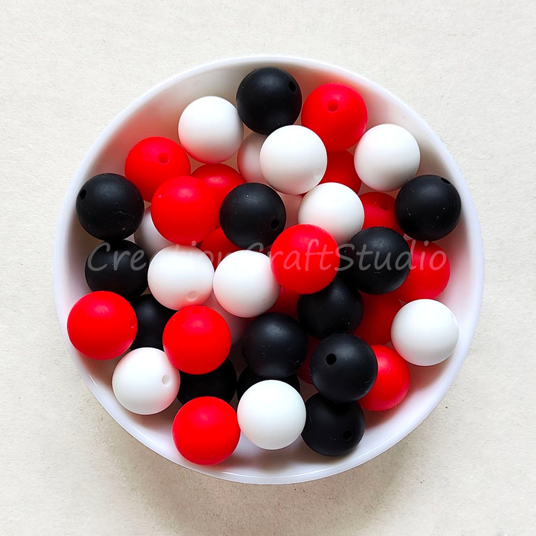 Black ,red & White 3 Colors Mixed Beads, Round 12/15mm Silicone Beads ...