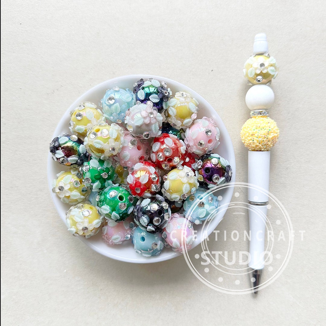 Leaf Flower UV Acrylic Gumball Beads, 20mm Rhinestone Floral Ball ...