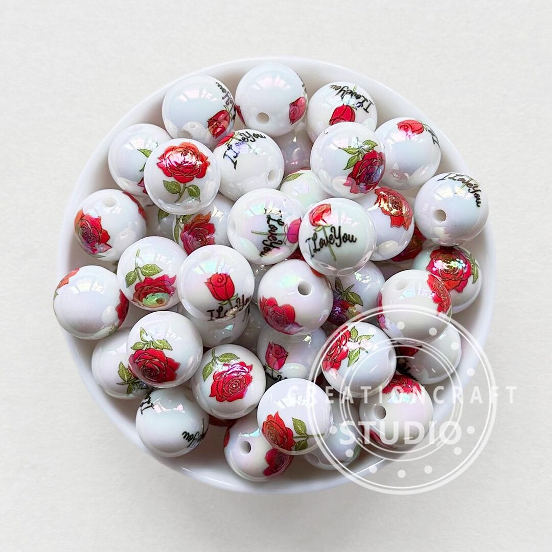 Rose Flower Acrylic Beads,16mm Gumball Acrylic Beads,valentines Day ...