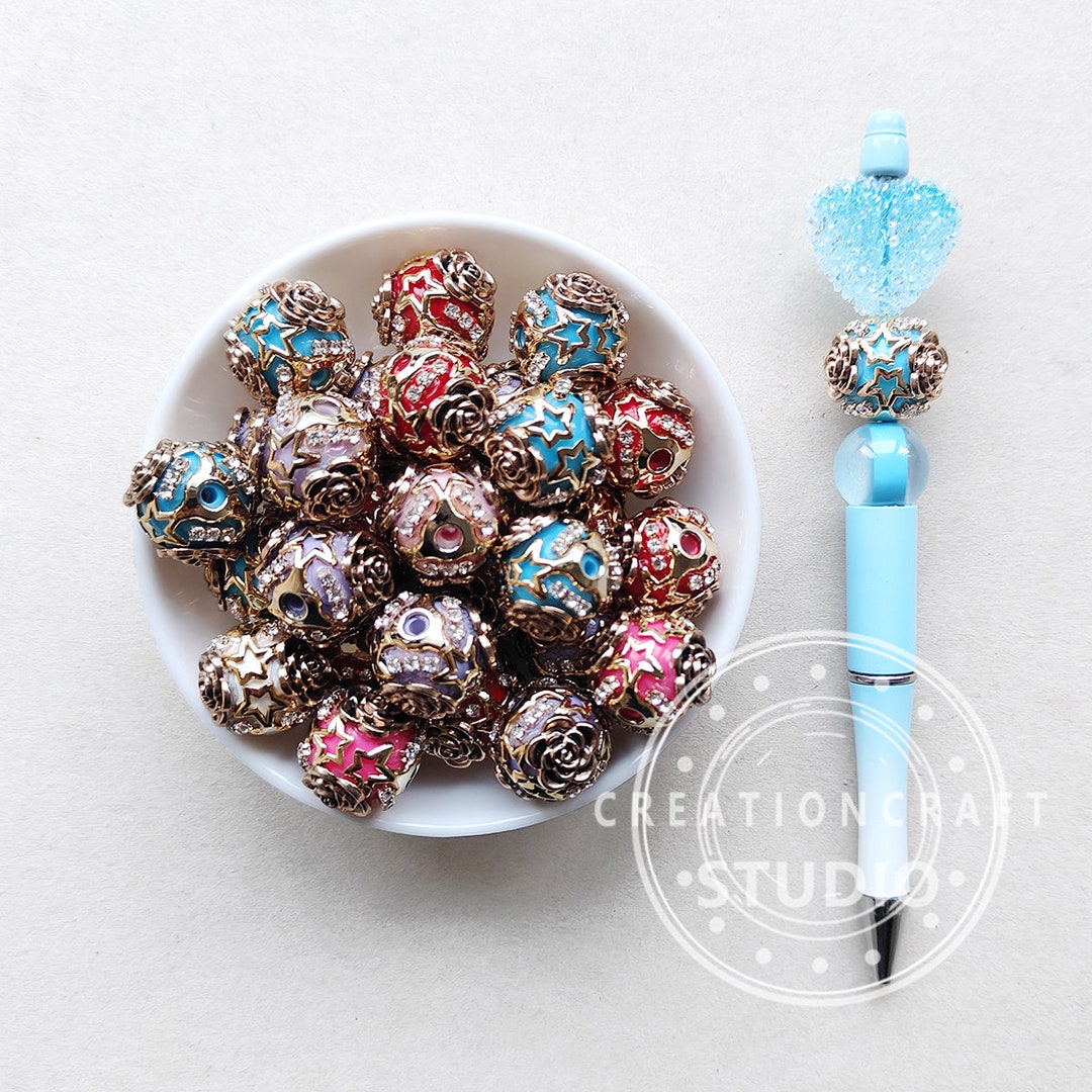 18mm Rose Flower Beads, Acrylic Focal Beads, Sparkle Rhinestone Beads ...