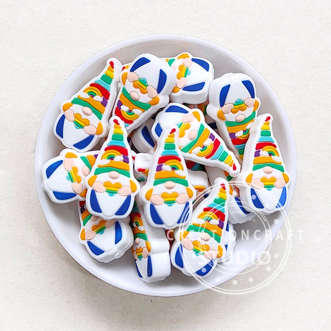 Rainbow Gnomes Gonk Beads, Silicone Focal Beads, Gnomes Silicone Beads ...