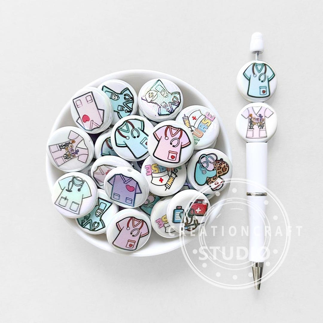 Nurse Doctor Medical Print Assorted UV Flat Round Acrylic Beads for ...