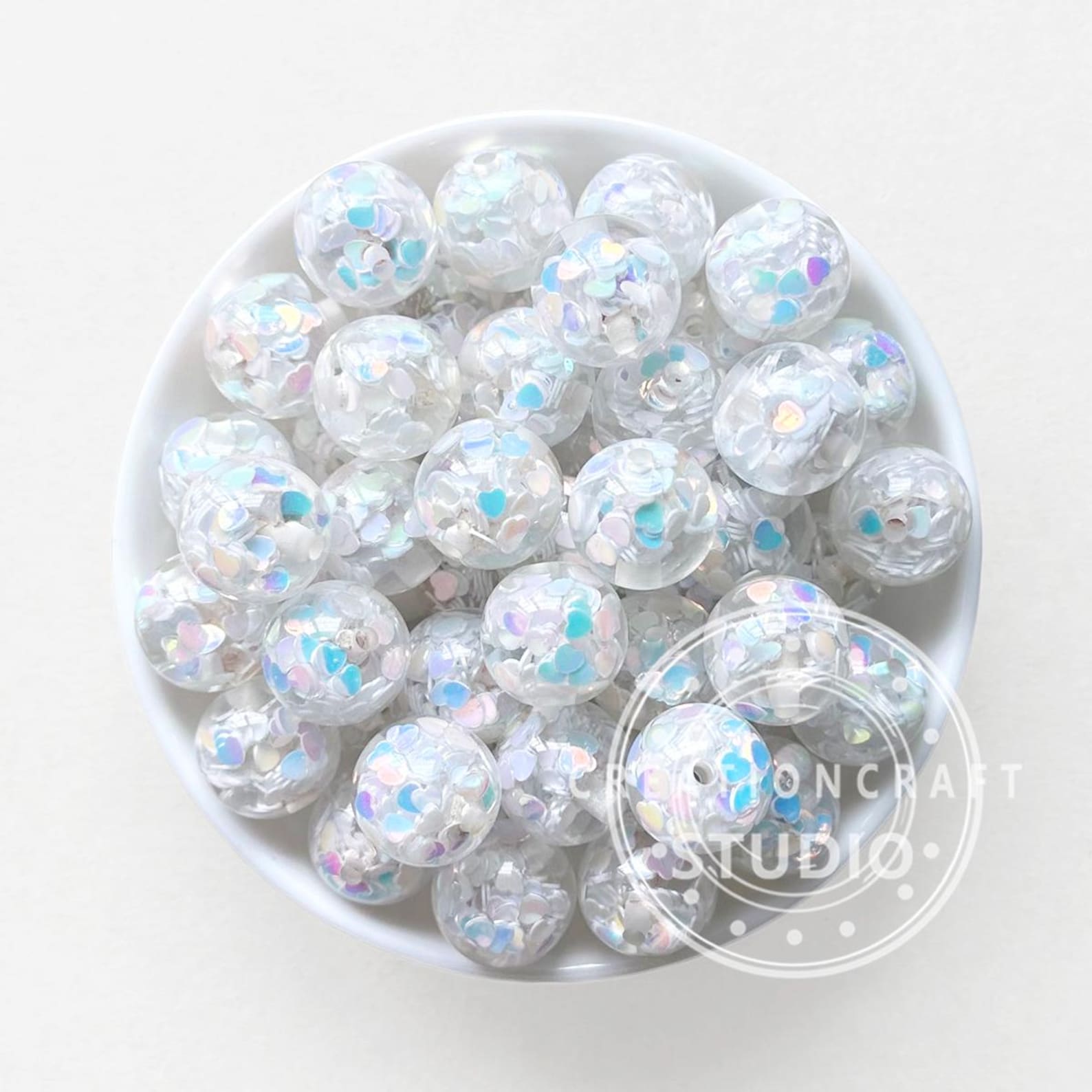 16mm White AB Love Heart Sequin Gumball Beads,confetti Resin Beads ...