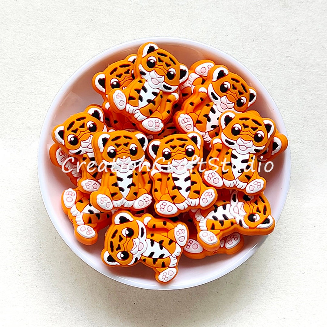 Orange Tiger Silicone Beads, 23*29mm, Wholesale Focal Silicone Beads ...