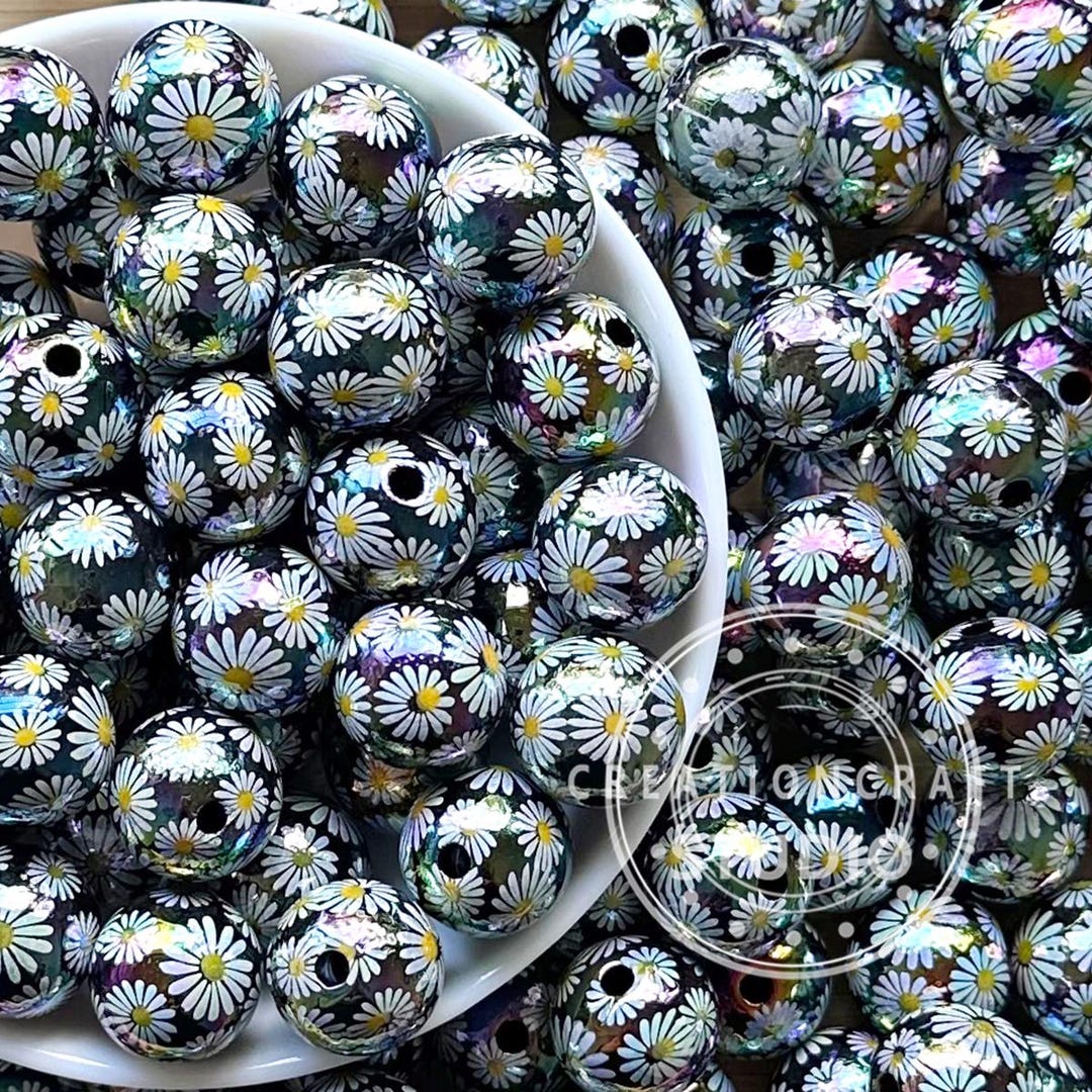 UV Acrylic Daisy Black Beads,16mm Loose Beads for Jewelry Making DIY ...