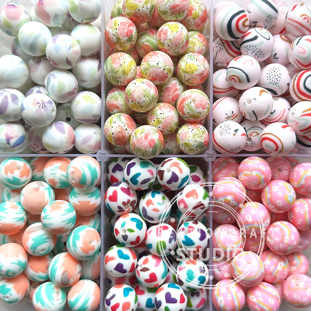 Print Beads, 15mm Round Silicone Beads, Bulk Print Loose Beads - Etsy