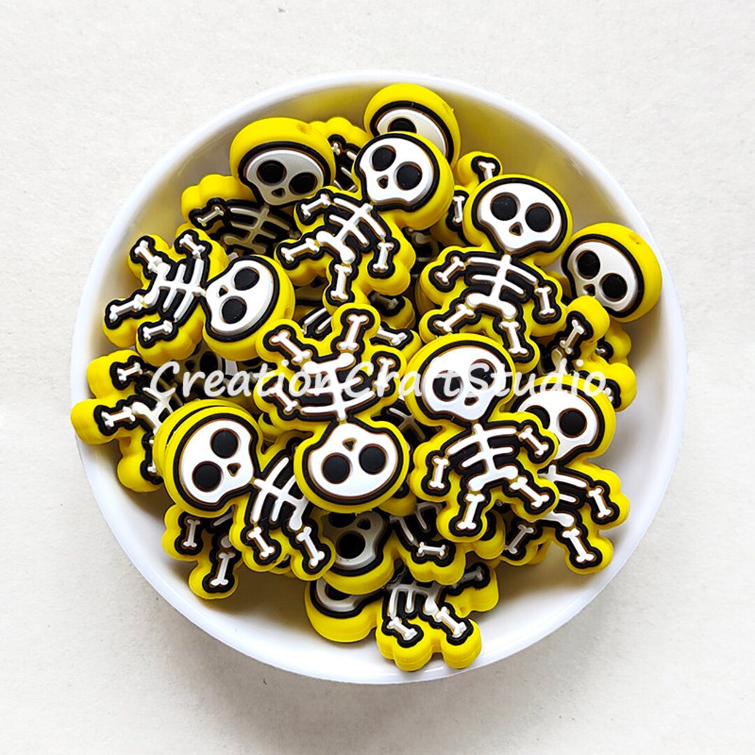 Yellow Skeleton Beads, Bulk Skeleton Halloween Silicone Beads, 29*22mm ...