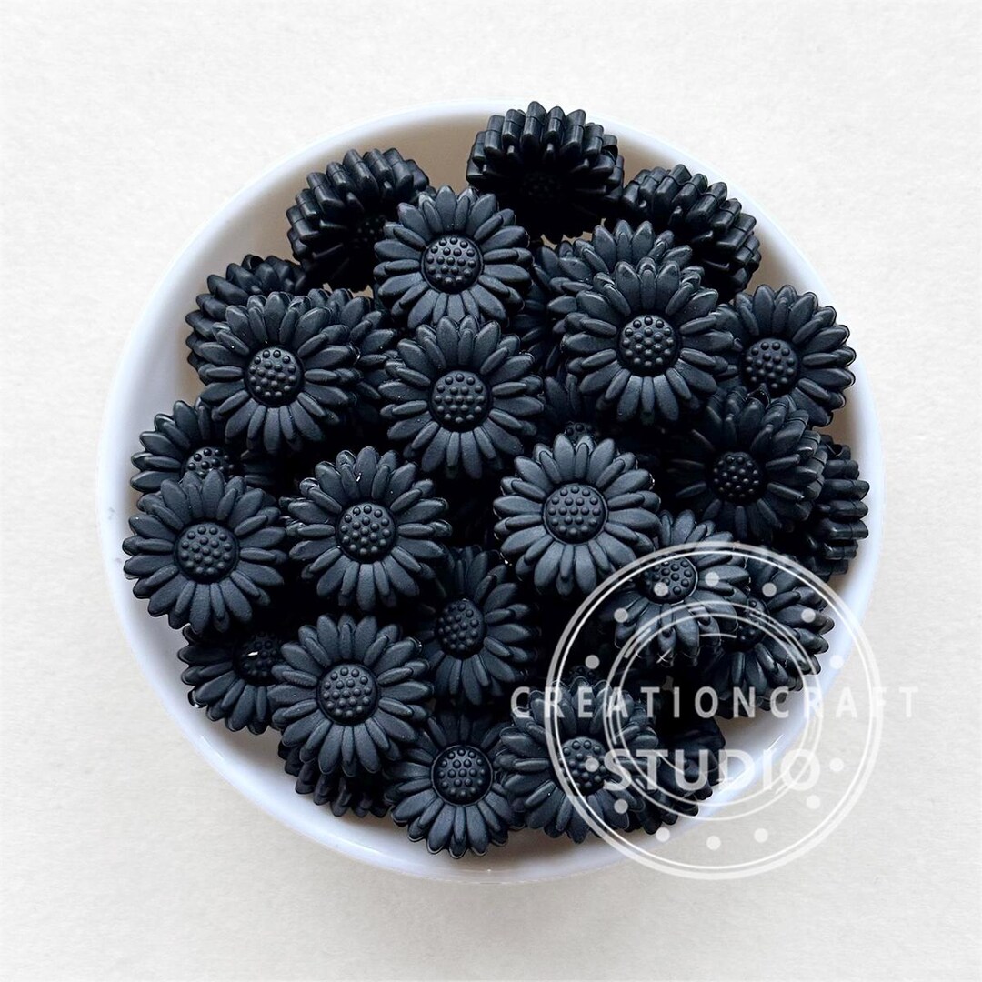 New Daisy Beads, 20mm Black Sunflower Beads, Focal Beads, Bulk Silicone ...