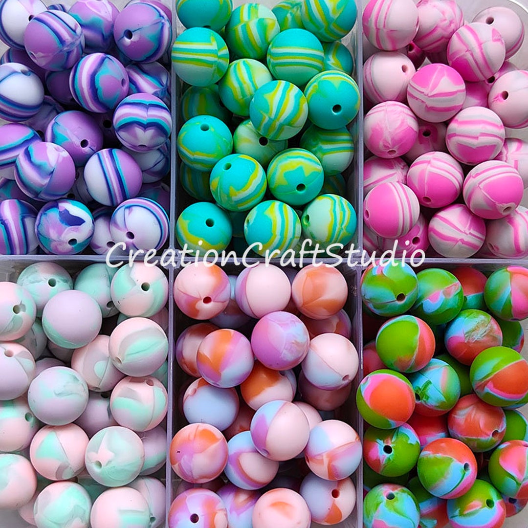 Bulk Print Beads, 15mm Round Silicone Beads for Handmade Craft Supplies ...