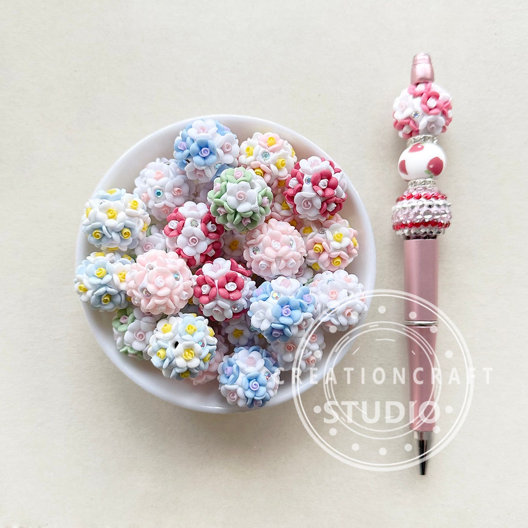 20mm Flower Fancy Beads, Flower Beads With Rhinestones, Polymer Clay ...