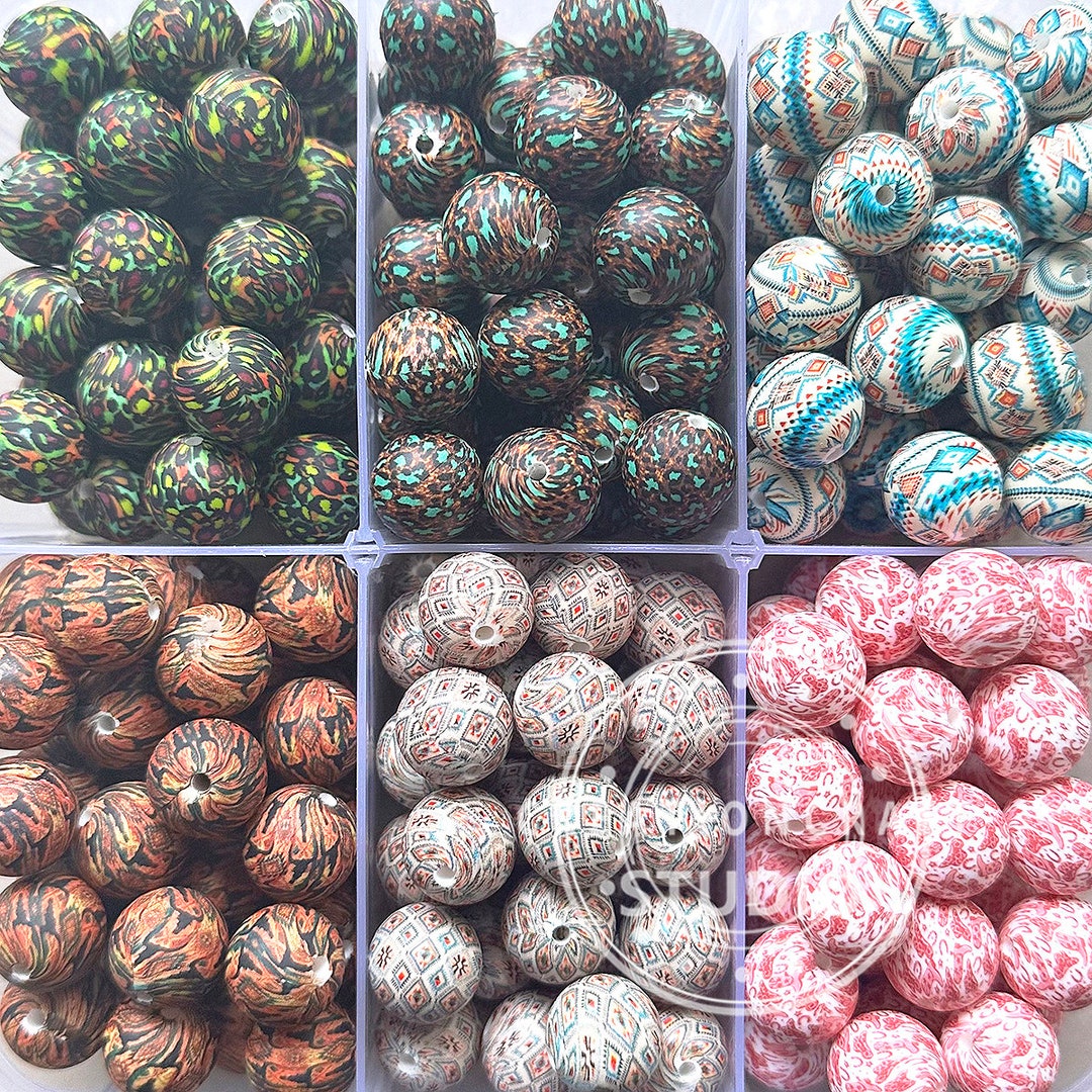 Western Print Beads, Silicone Print Bead, 15mm Round Beads, Silicone ...