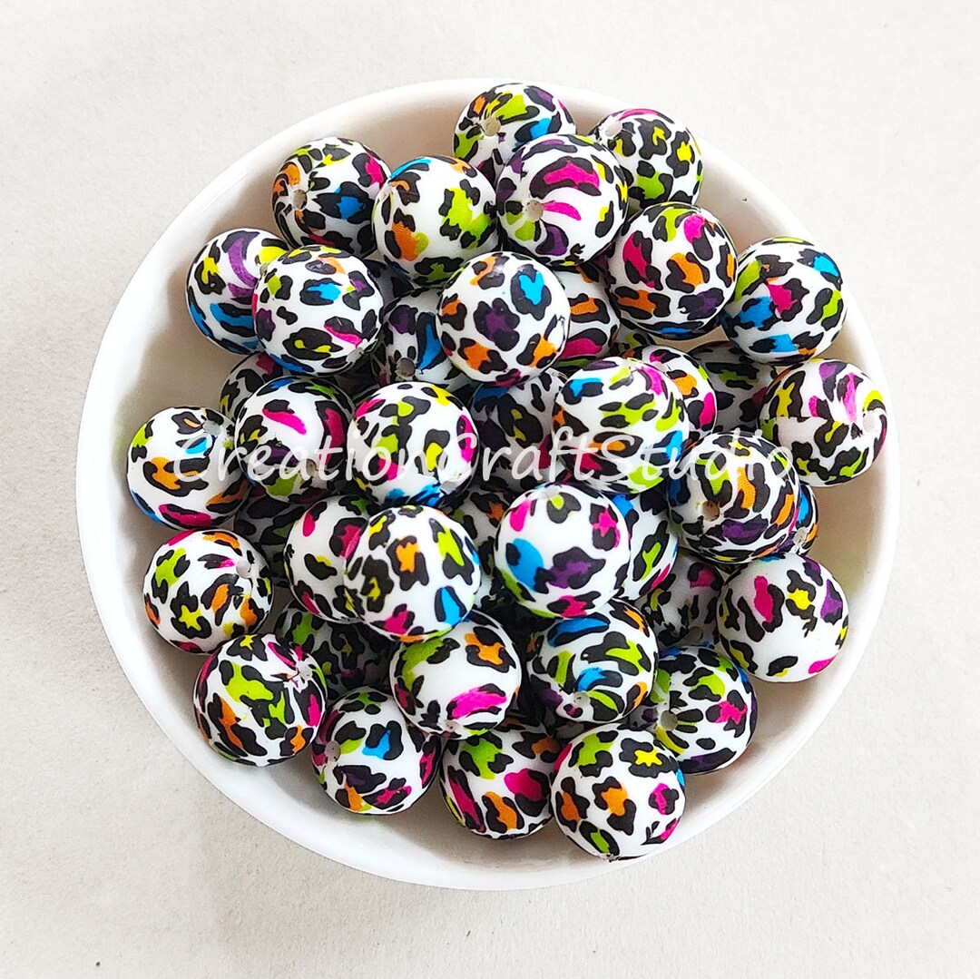 Colorful Leopard Beads, Round 12/15mm Silicone Beads, 14mm Hexagon ...