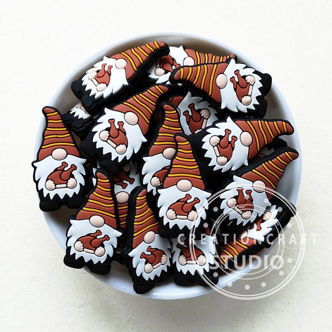 Holiday Gnomes Beads, Gnome With Turkey Focal Silicone Beads ...