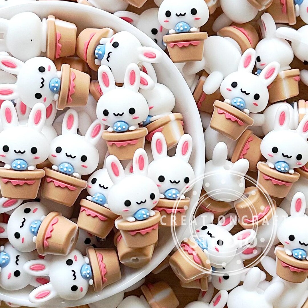 3D Cute Rabbit Potted Focal Beads,easter Bunny Beads,keychain Beads ...