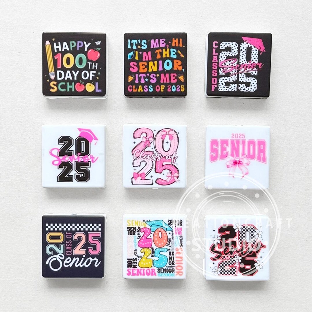 New Graduation Beads,square Print Senior 2025 Focal Beads,school Beads ...