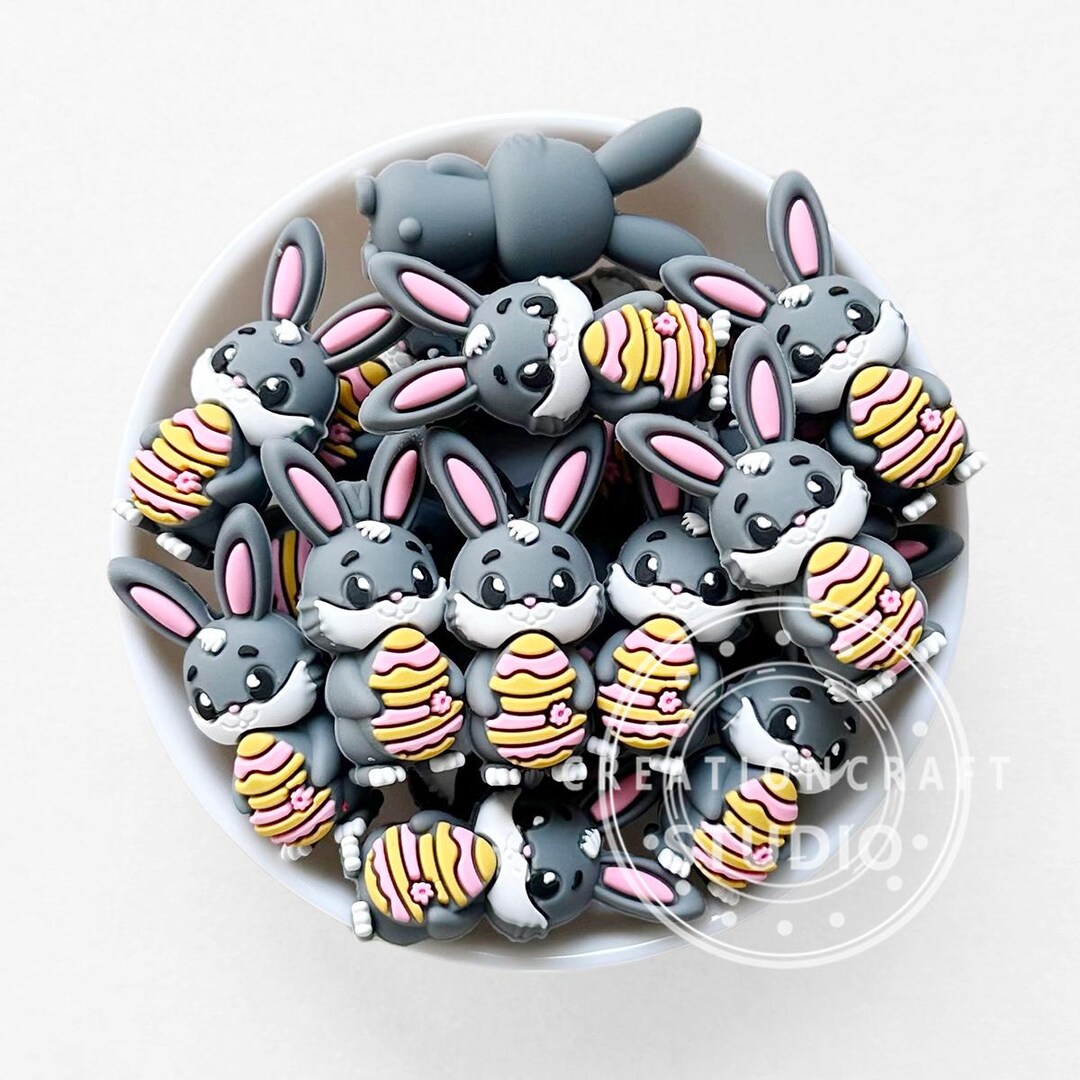 3D Grey Rabbit Easter Egg Focal Beads,silicone Beads DIY Holiday ...