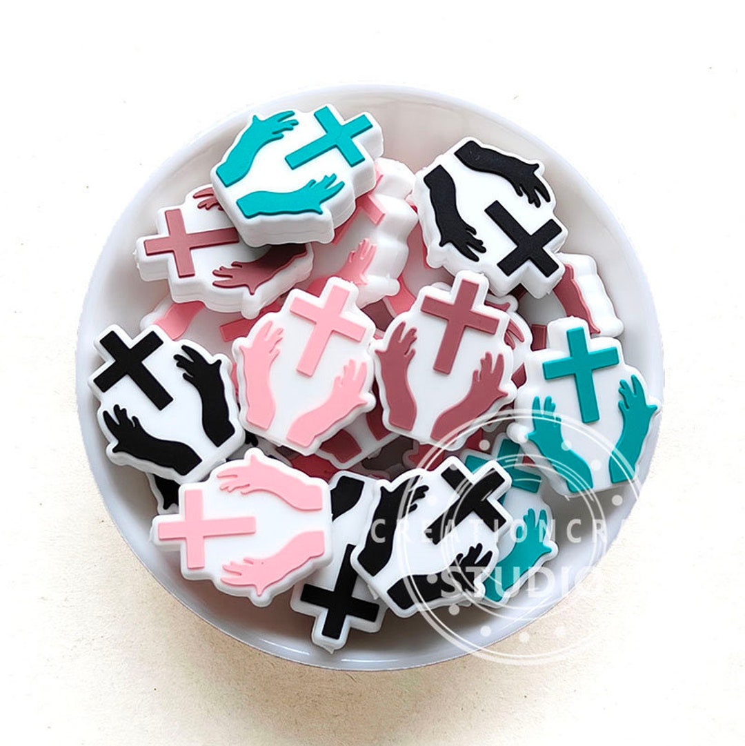 Pray Hand Cross Focal Beads, Bulk Silicone Beads, Religious Beads ...