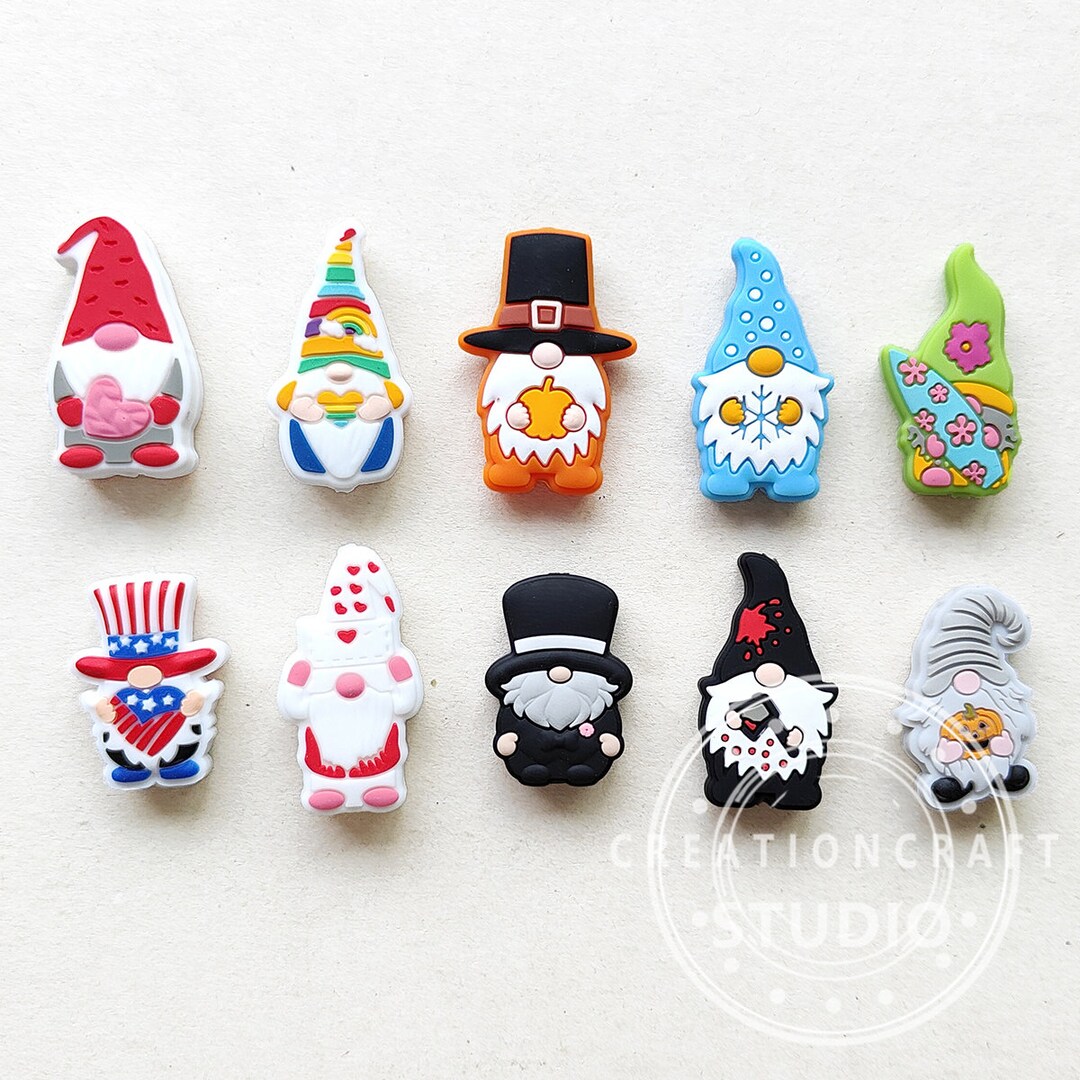10pcs Assorted Gnome Focal Beads, Gnome Silicone Beads, Halloween Beads ...