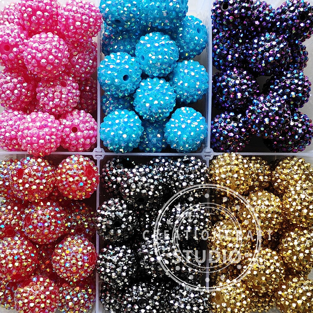 Shiny Rhinestone Bubblegum Beads, Chunky Acrylic Gumball Beads, 20mm ...