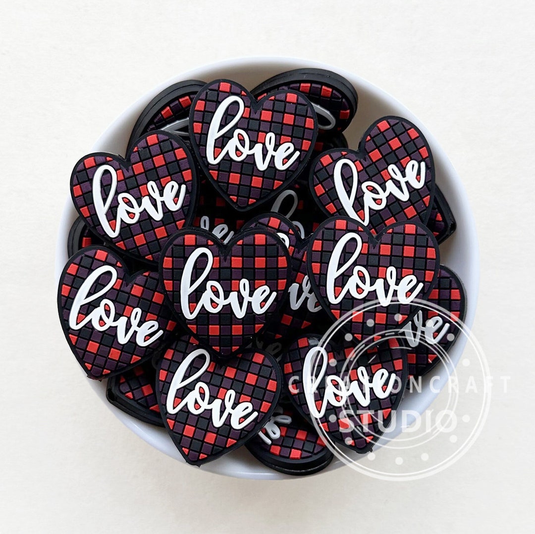 Red Black Plaid Love Focal Silicone Beads, Heart Beads - Etsy