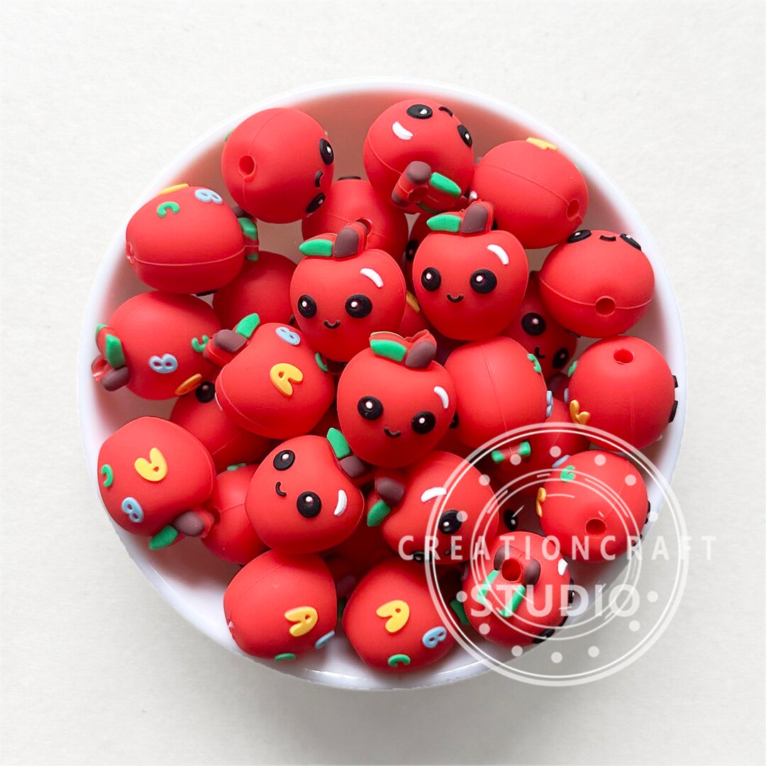 3D Apple Beads, Silicone Beads, Teacher Apple Focal Beads, School Beads ...