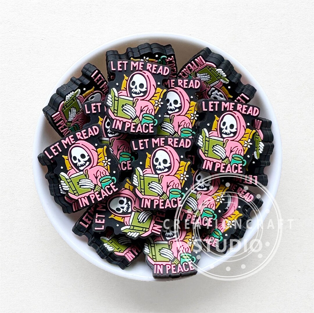 Skeleton Reading Book Silicone Beads, Let Me Read in Peace Focal Beads ...