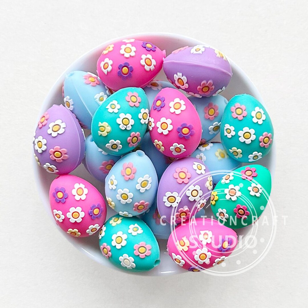 3D Easter Eggs Beads,colorful Flower Eggs Beads,focal Beads,silicone ...
