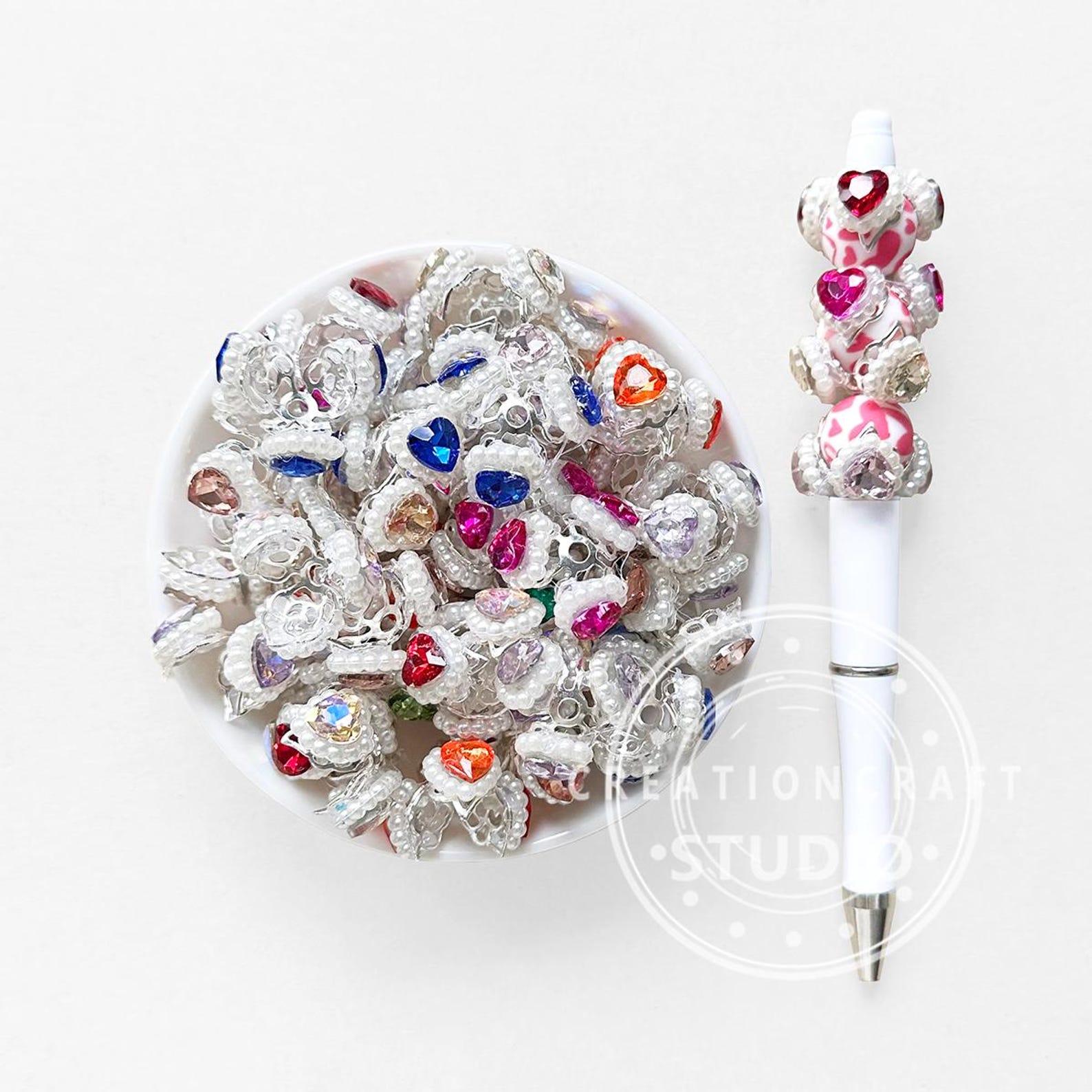 Pearl Heart Crystals Metal Bead Cap, Sparkle Rhinestone Bead End Caps ...