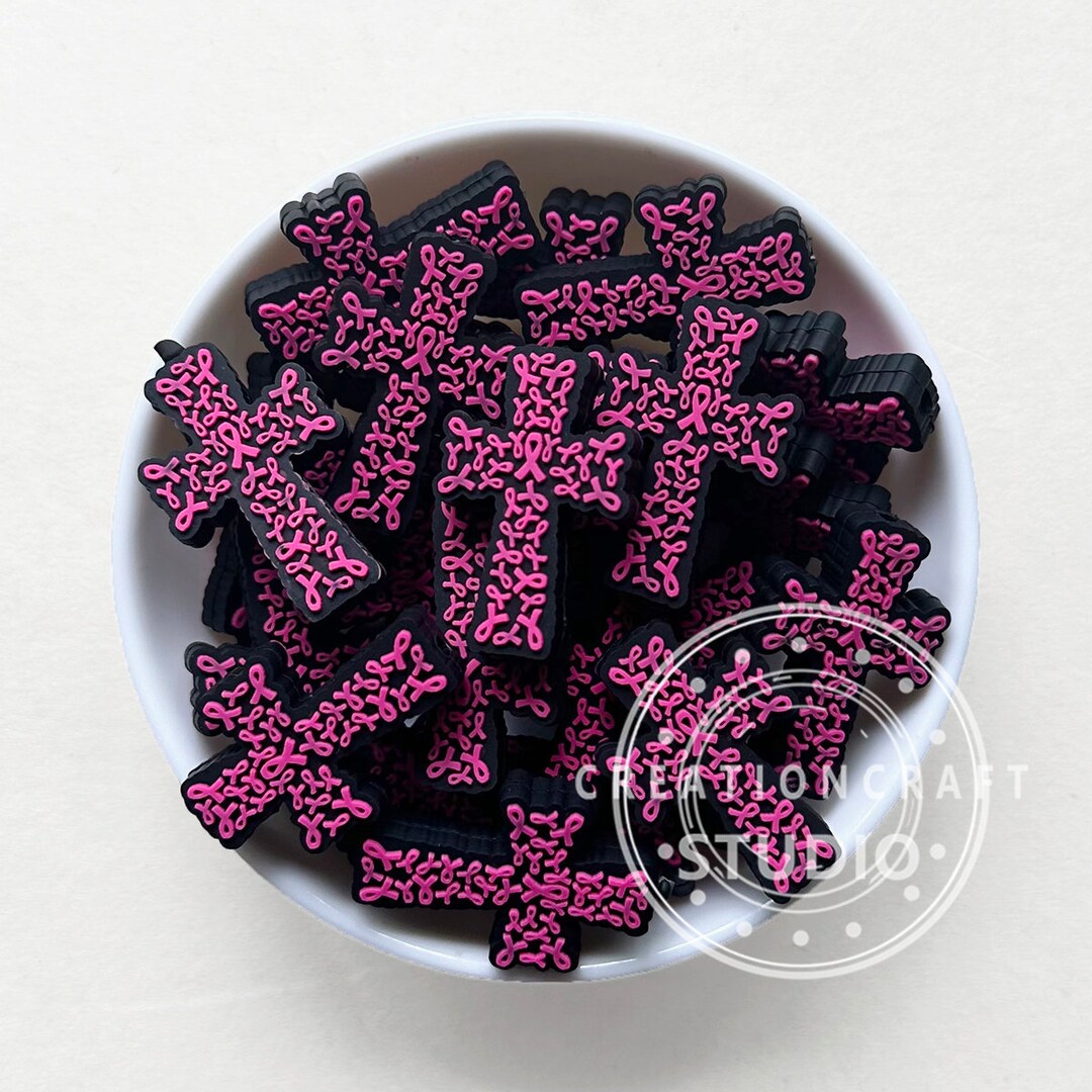 Breast Cancer Cross Pink Ribbon Beads, Silicone Beads, Awareness Focal ...