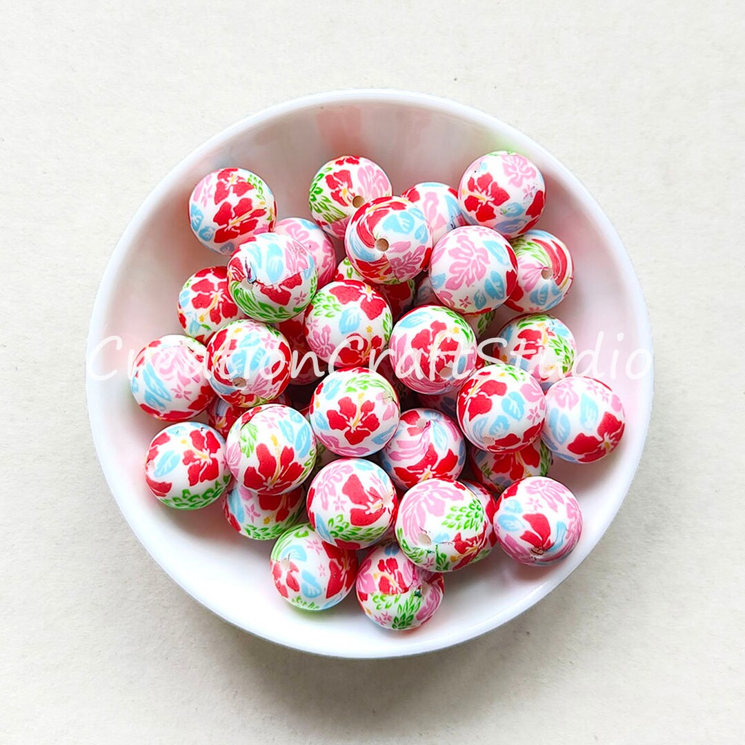 Flower Silicone Print Beads, 12/15mm Silicone Loose Beads, Silicone ...