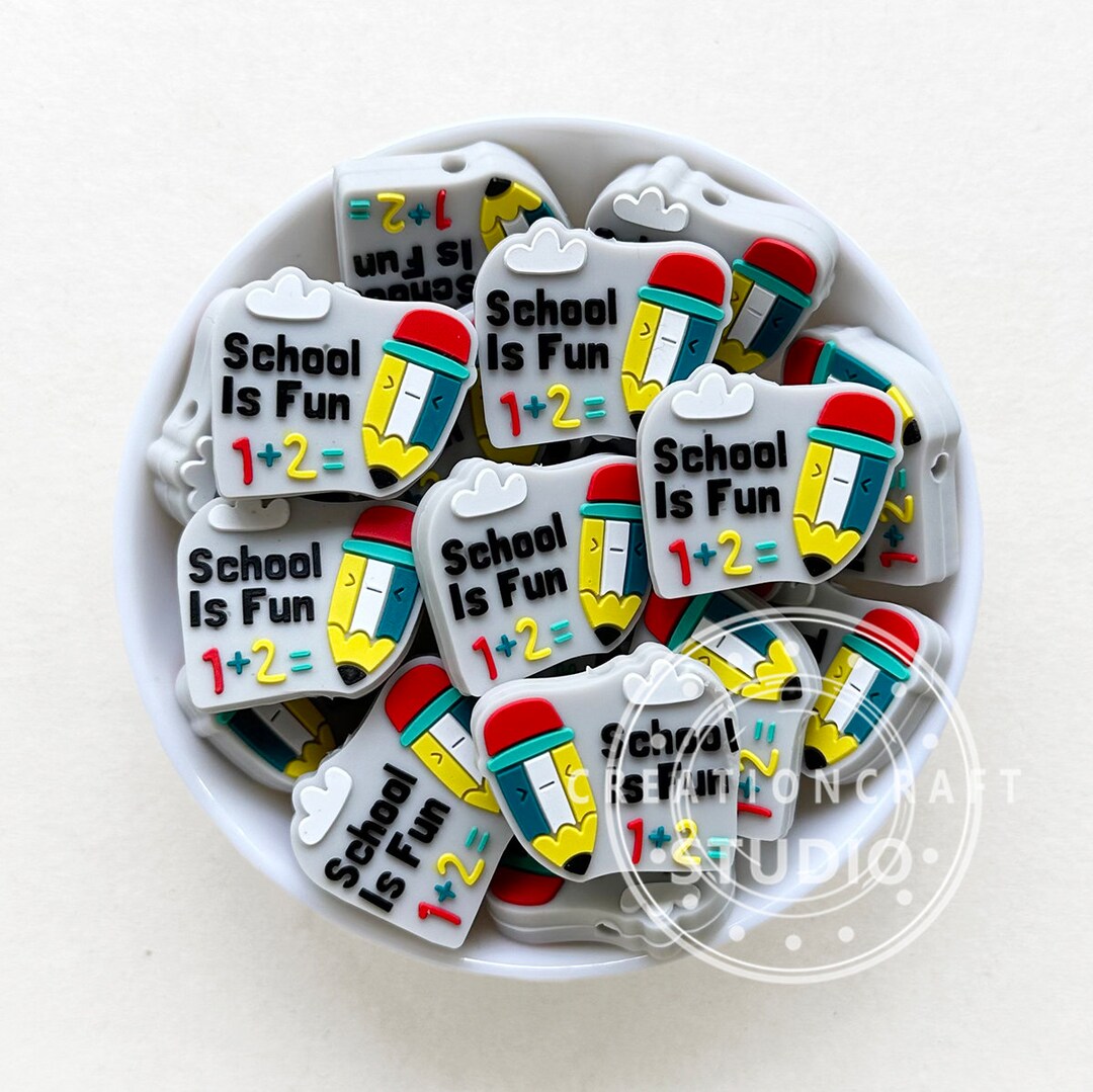 School is Fun Focal Beads, Student Beads, Silicone Beads, Teacher Focal ...