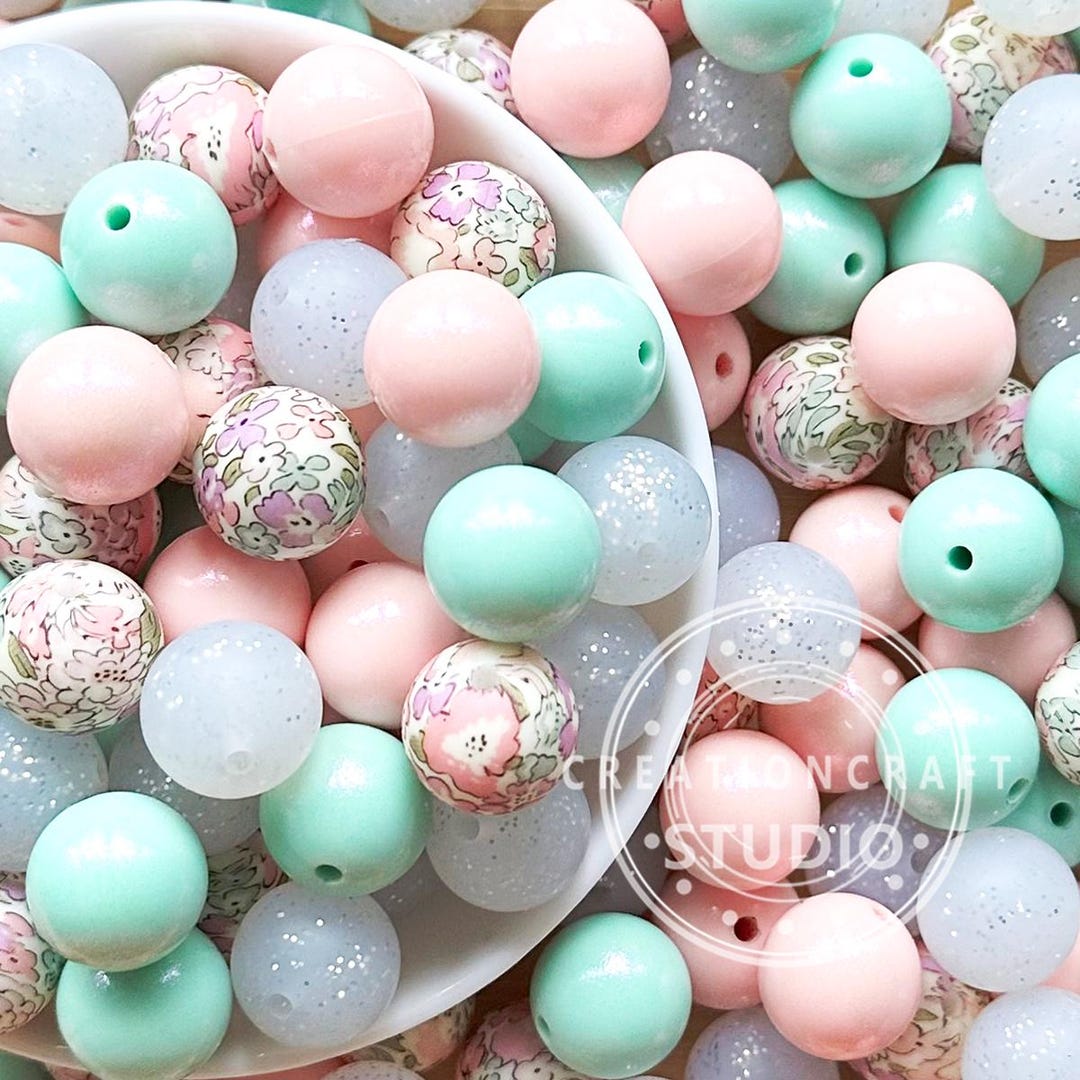 Round Silicone Bead Mix,mix Bead 15mm,print Loose Beads Assorted ...