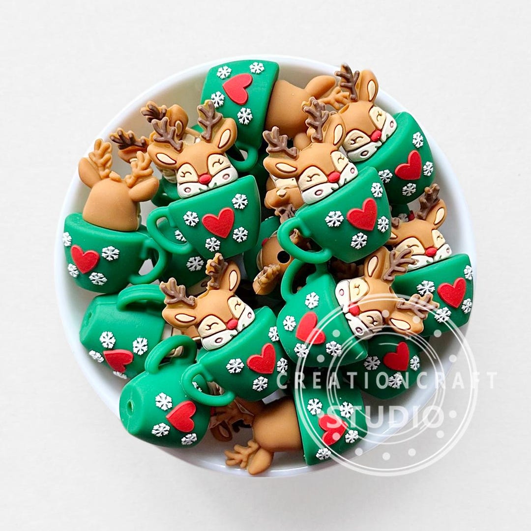 New 3D Deer Mug Cup Beads,christmas Focal Silicone Shape Beads,for Pen ...