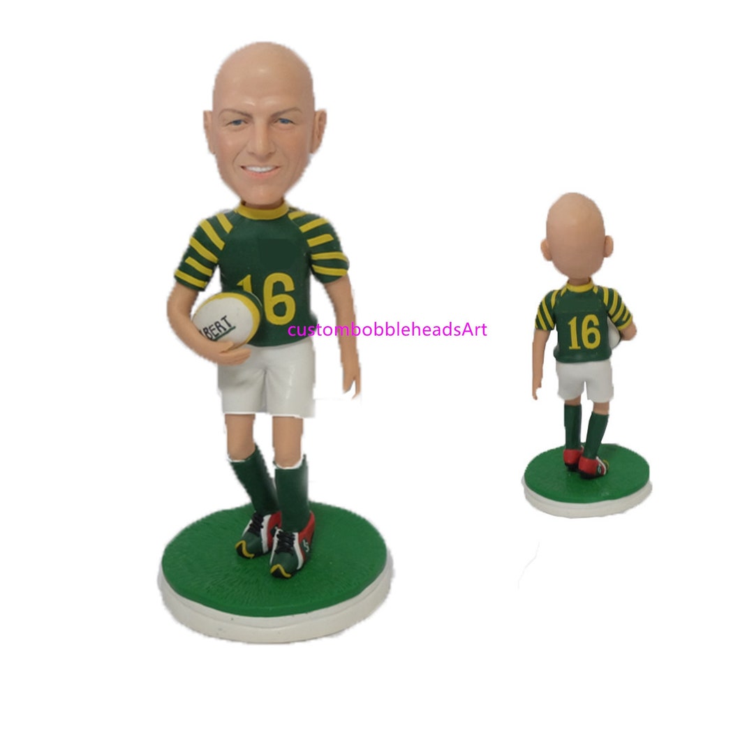 Custom Bobblehead Soccer Player Figure - Green Jersey, #16, Ball, Grass ...