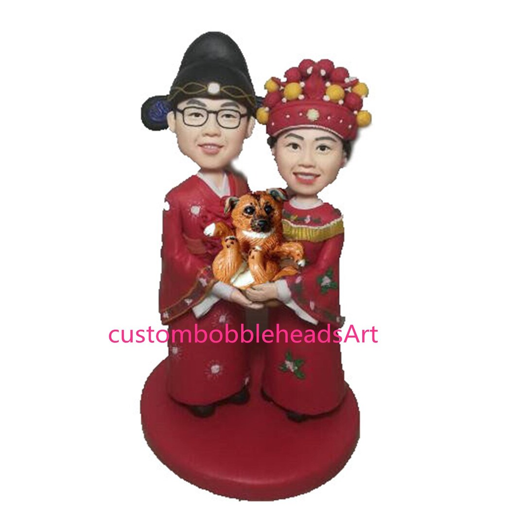 Handmade Custom Wedding Bobblehead: Chinese Bridal Couple With Dog - Etsy