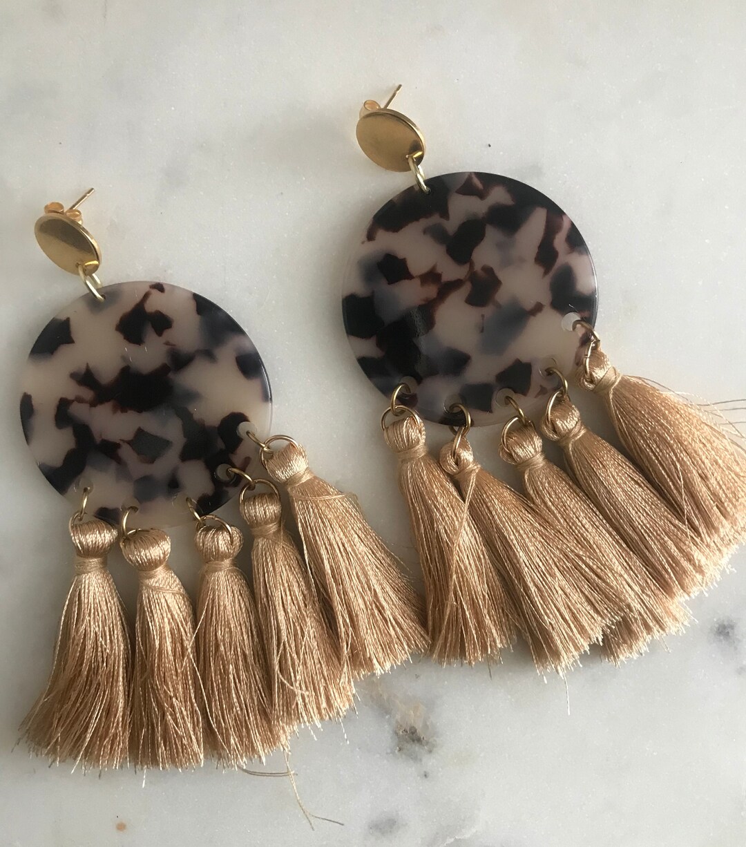 Tortoise-shell Circle With Tassel Earrings - Etsy