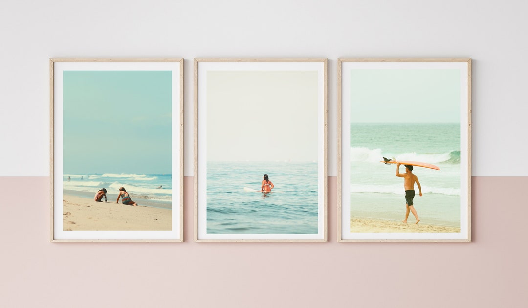 Vintage-style Beach Life Digital Art Set of 3 - Coastal Photography ...