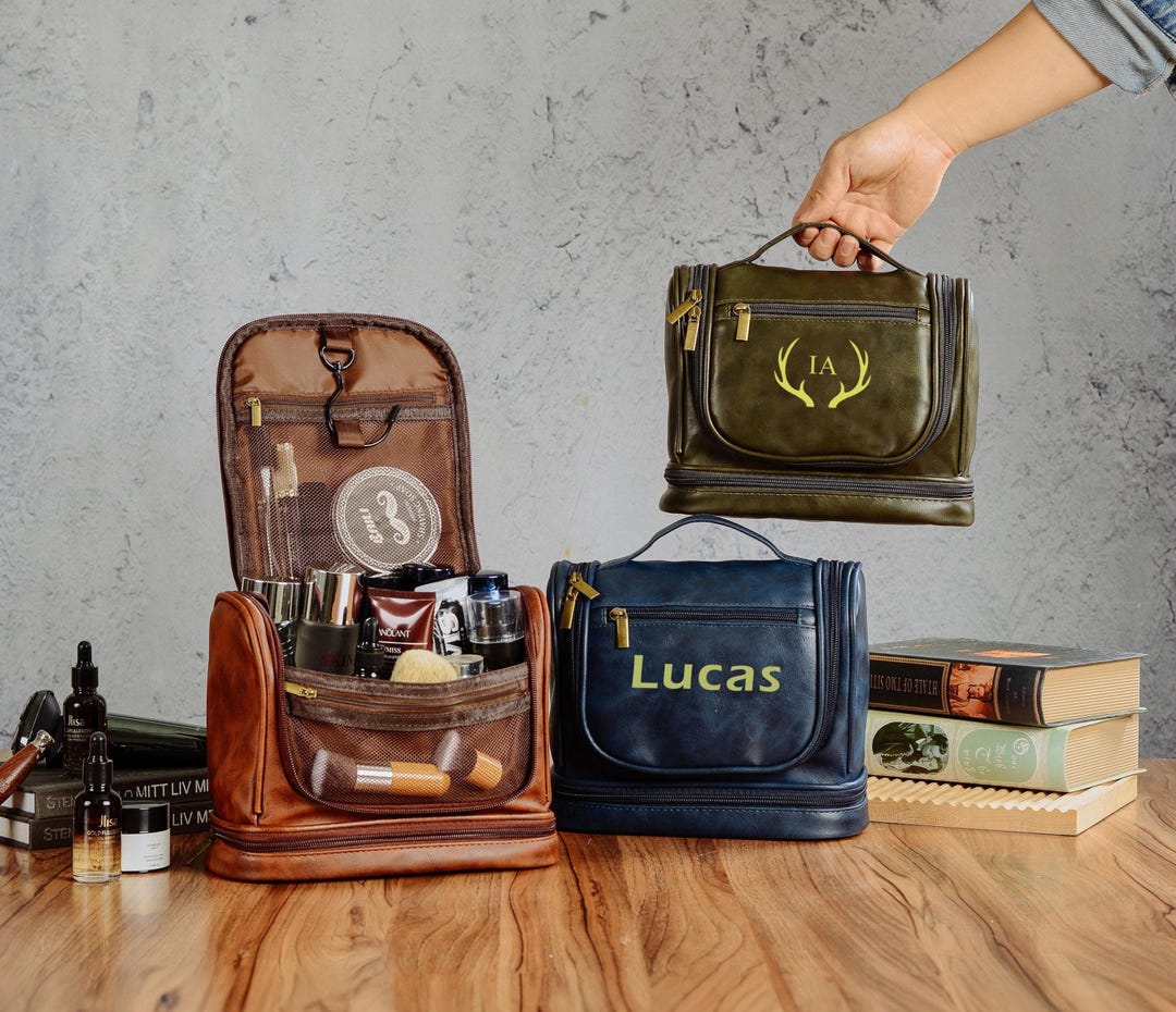 Personalized Leather Dopp Kit: Engraved Groomsmen Gift, Travel Toiletry ...